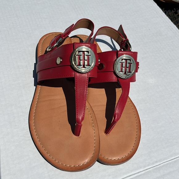 Tommy Hilfiger | Shoes | Tommy Hilfiger85 Red And Gold Sandals With ...